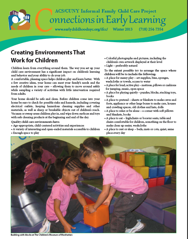 Connections in Early Learning- Creating Environments that Work for ...